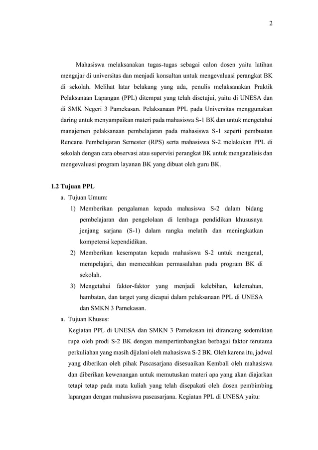 CONTOH LAPORAN PPL S2 | PDF