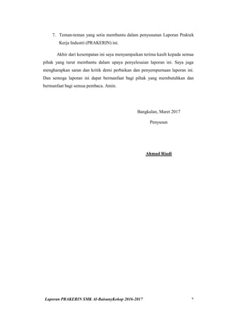 Laporan praktek kerja industri 2016 2017 smk al-baisuny ahmad riadi | PDF