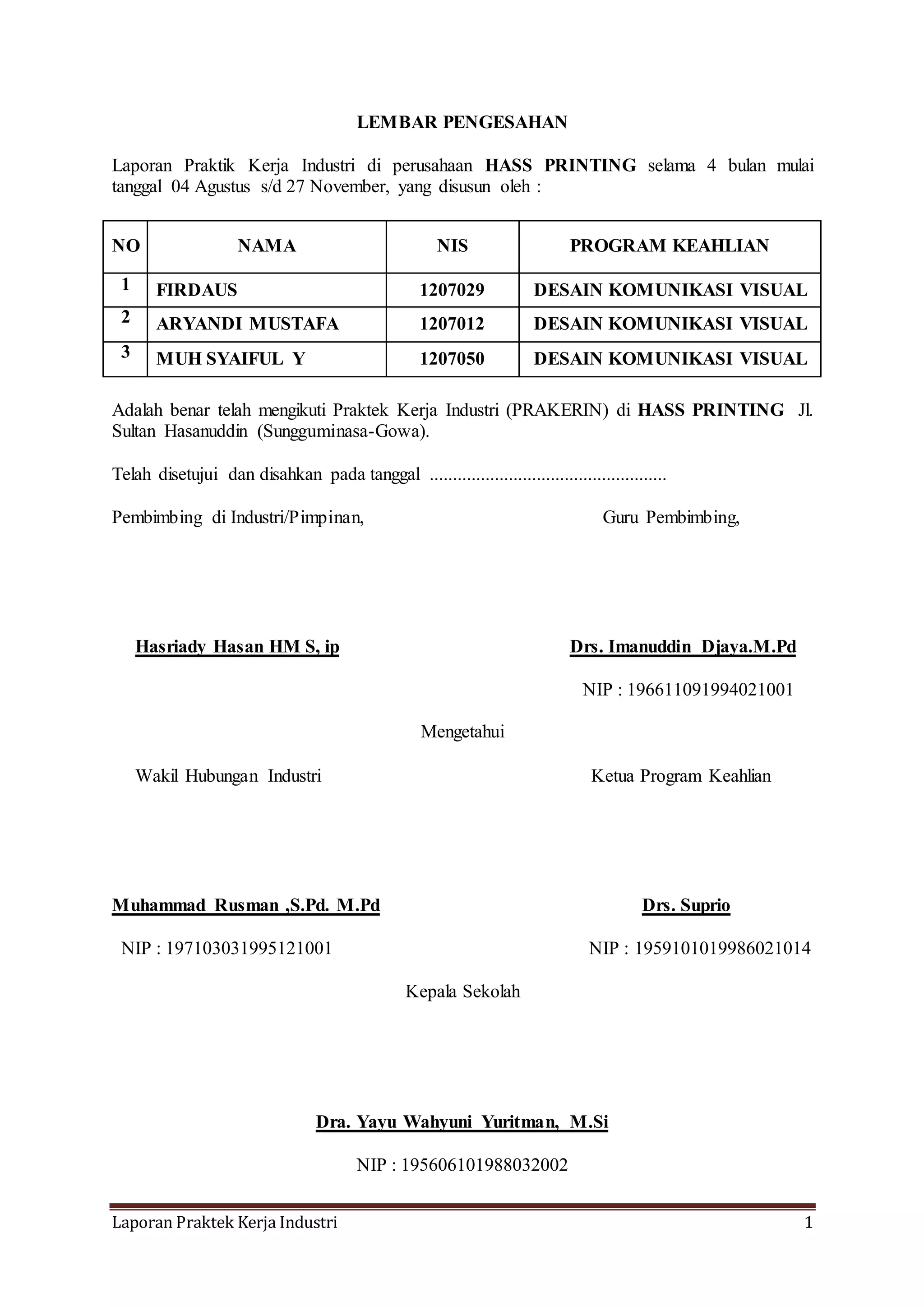 CONTOH Laporan praktik kerja industri (SMK) PRAKERIN PROGRAM STUDI DKV ...