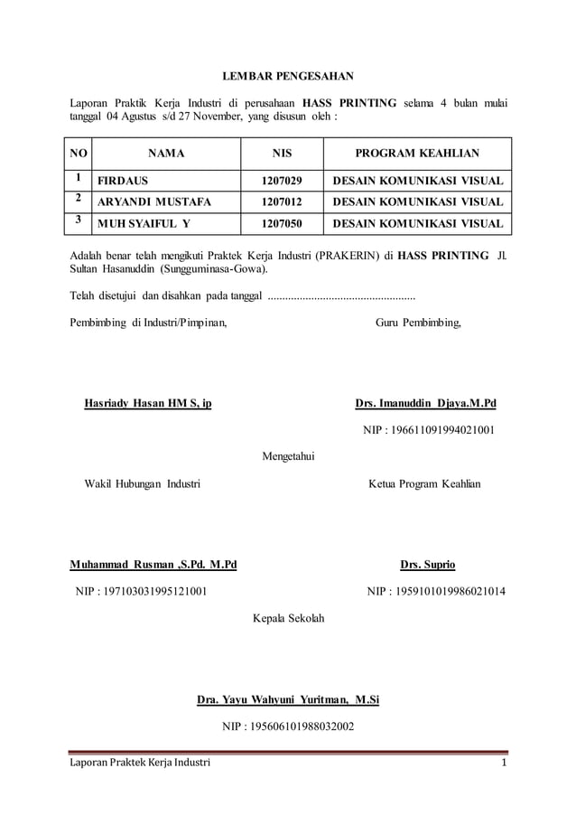CONTOH Laporan praktik kerja industri (SMK) PRAKERIN PROGRAM STUDI DKV | DOCX