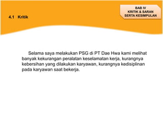Contoh Laporan Presentasi PKL di PT DAE HWA INDONESIA (DHI) | PPTX