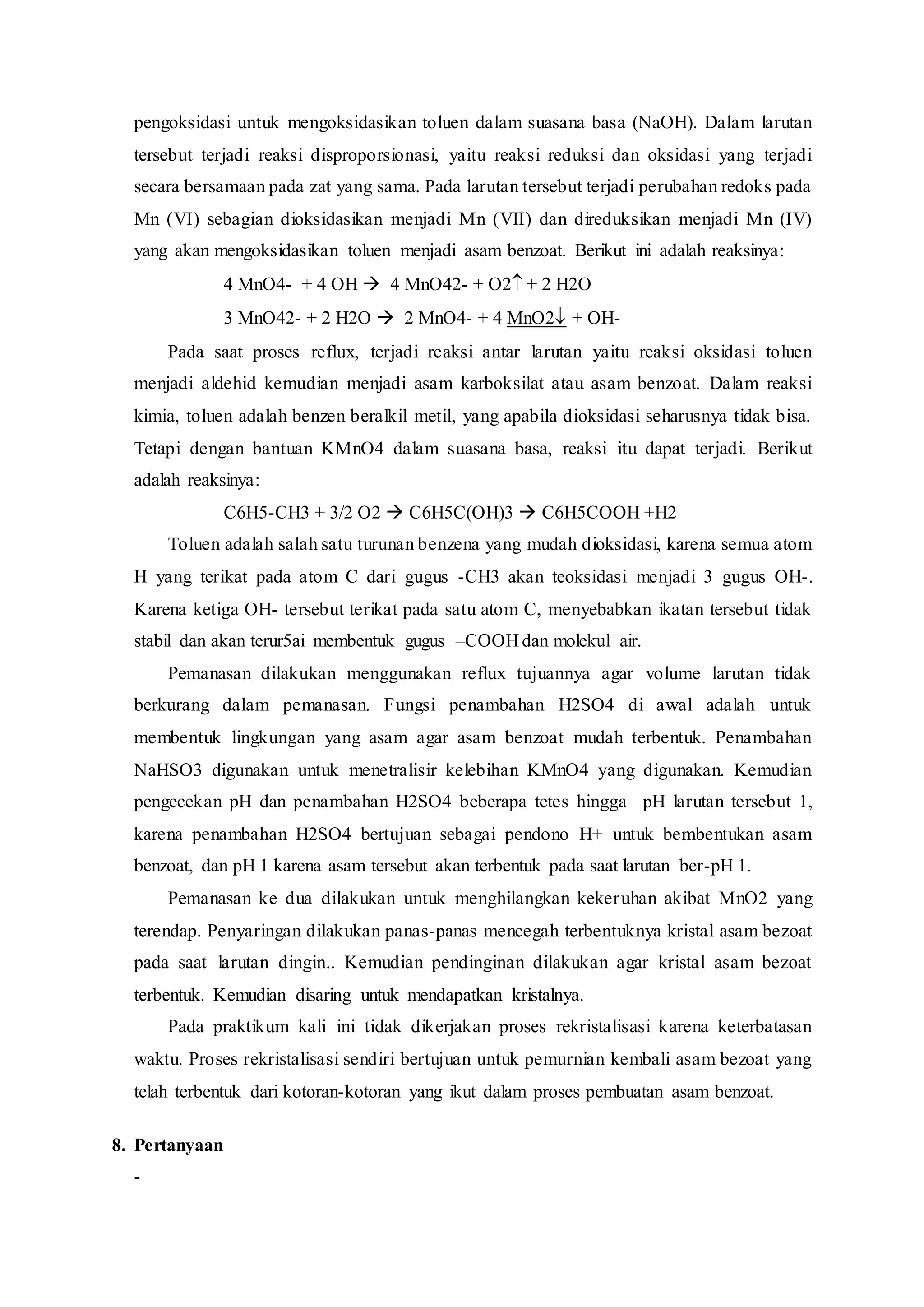 Laporan praktikum - pembuatan asam benzoat | DOCX