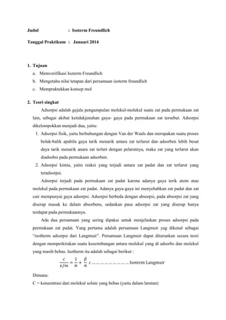 Laporan praktikum - isoterm freundlich | DOCX