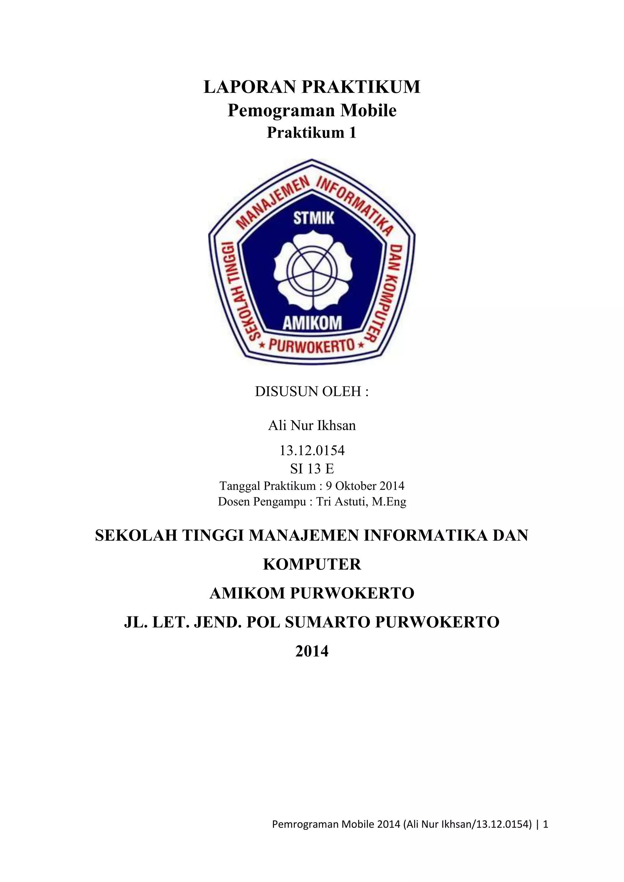 Laporan praktikum 1 pemrograman mobile | PDF