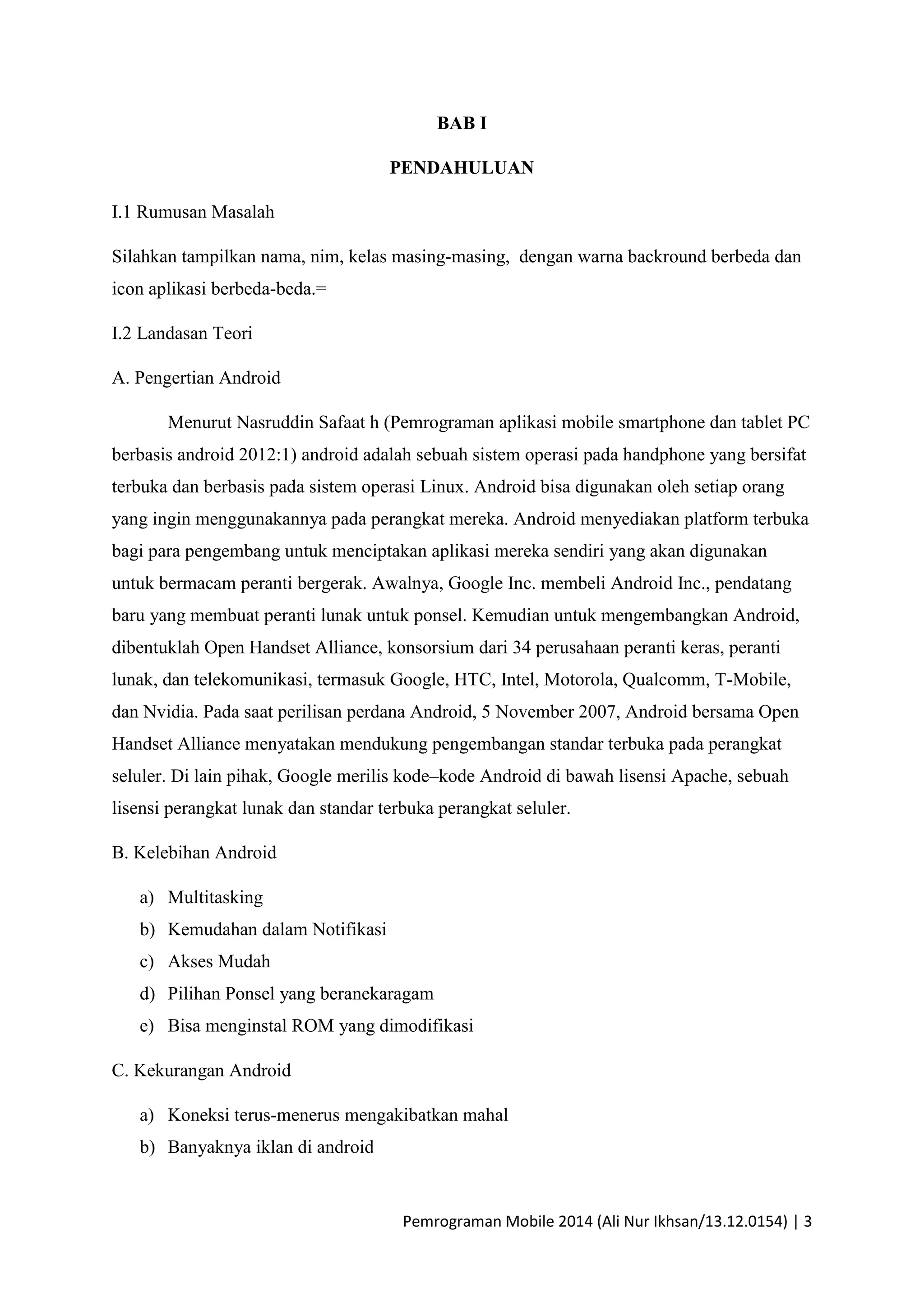 Laporan praktikum 1 pemrograman mobile | PDF