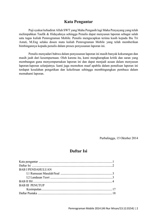 Laporan praktikum 1 pemrograman mobile | PDF