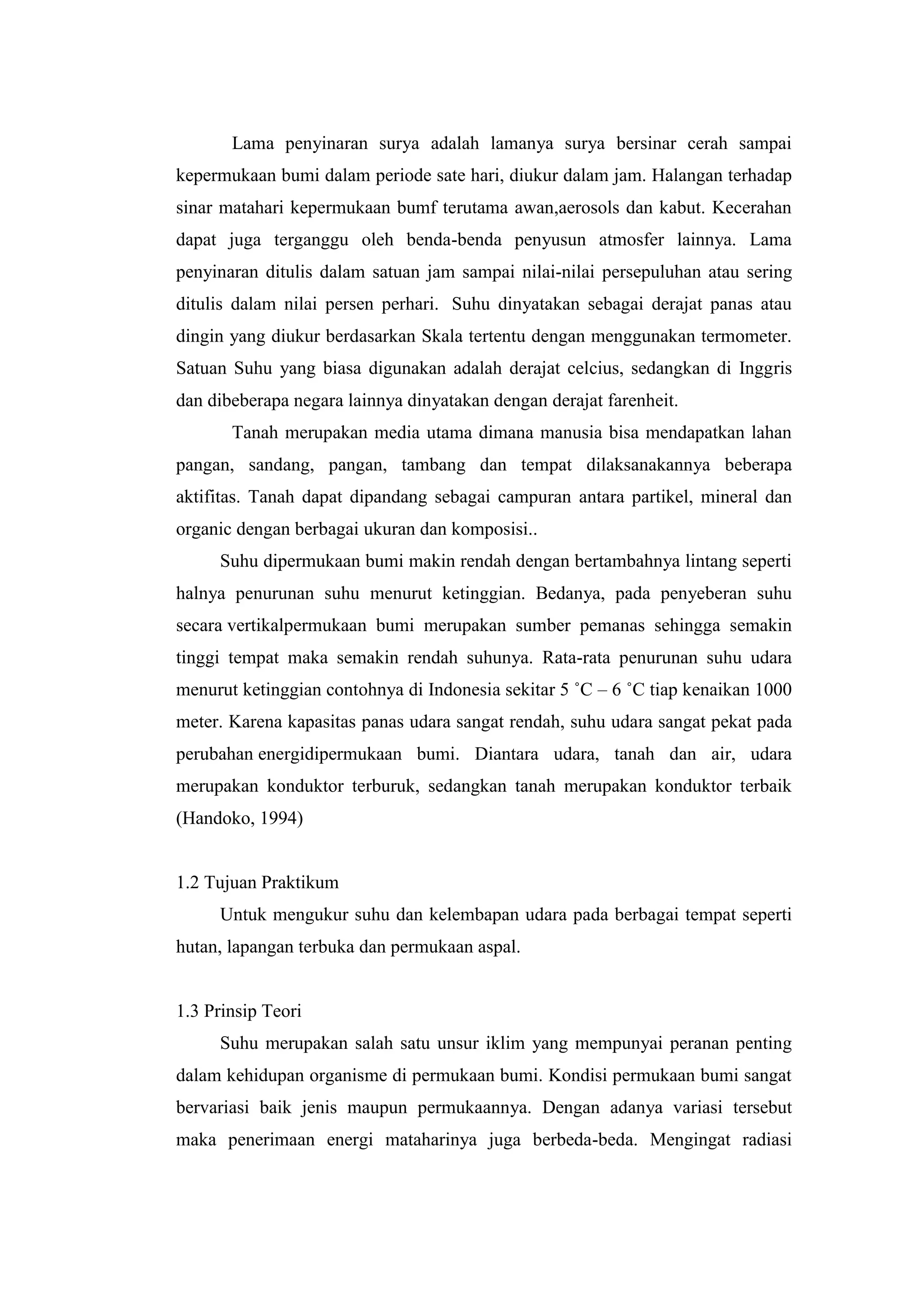 Laporan praktikum pengamatan suhu dan kelembapan aspal | DOCX