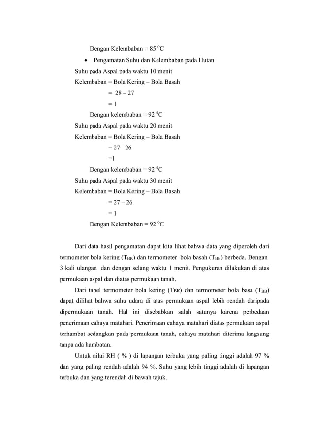 Laporan praktikum pengamatan suhu dan kelembapan aspal | DOCX