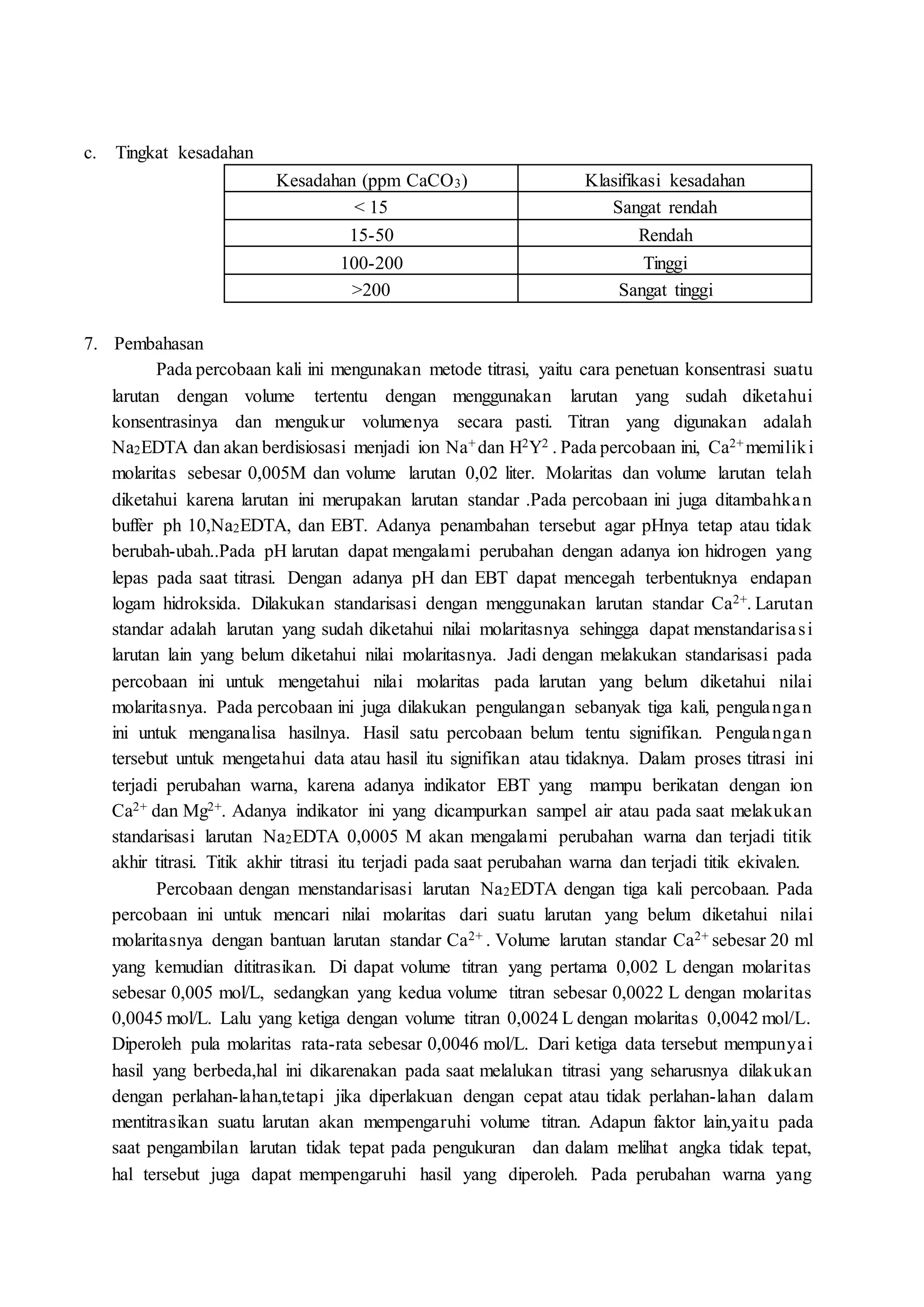 Laporan praktikum analisis kesadahan air | DOCX