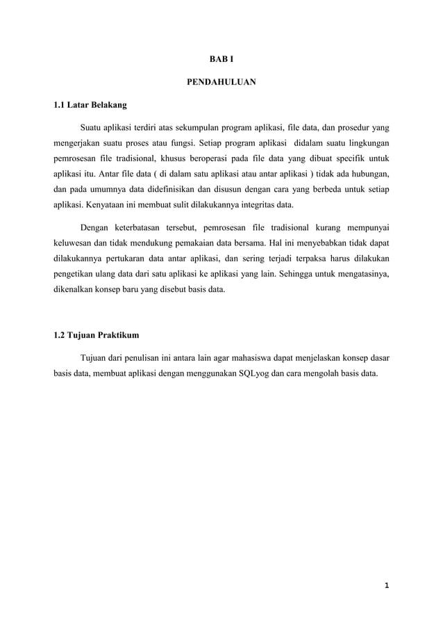 Laporan praktikum basis data my sql | PDF