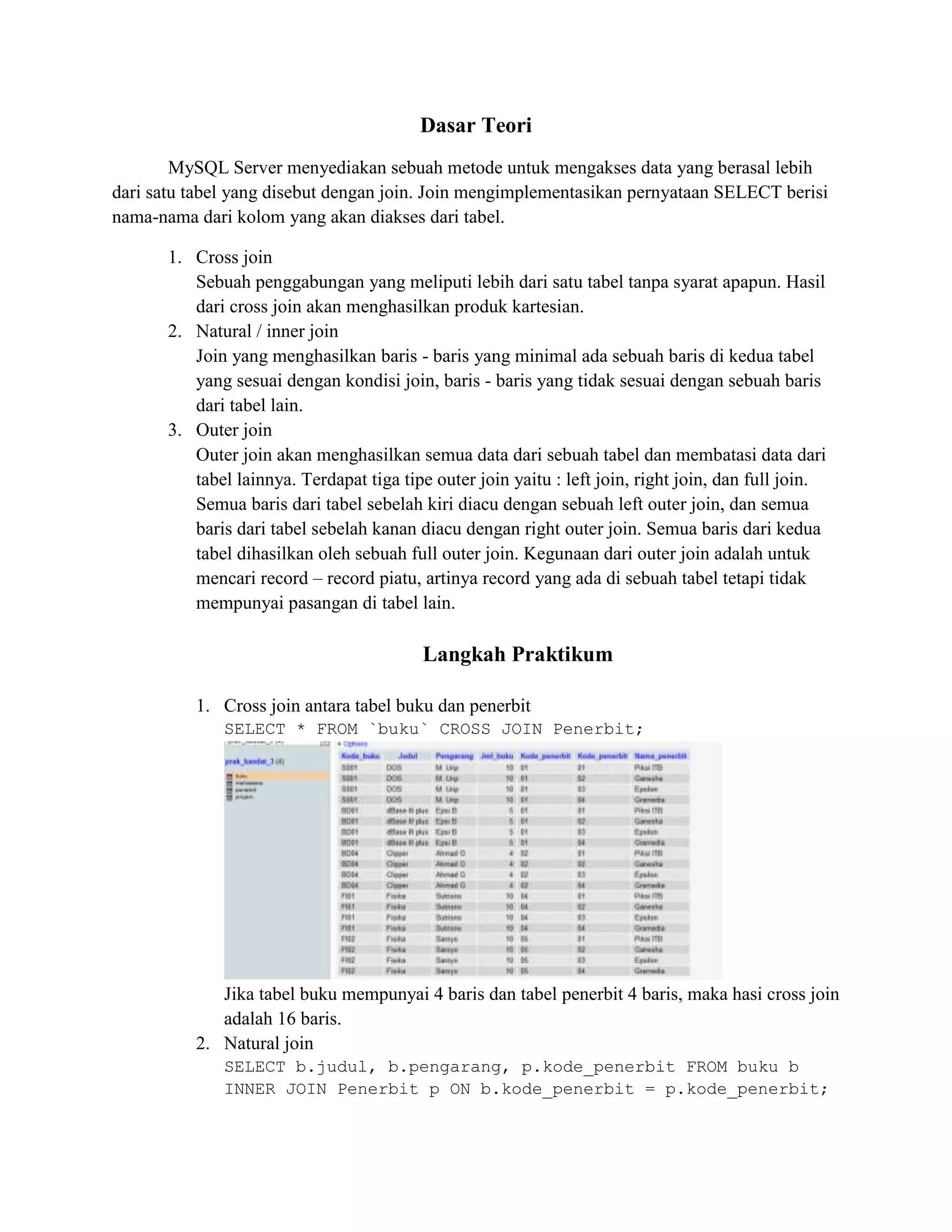 Laporan praktikum basis data bab vi | DOCX