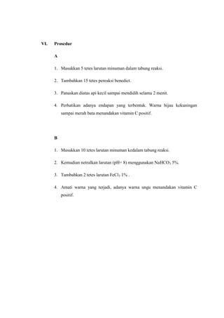 Laporan praktikum biokimia vitamin c | PDF