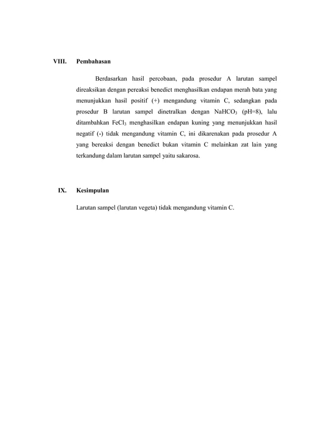 Laporan praktikum biokimia vitamin c | PDF