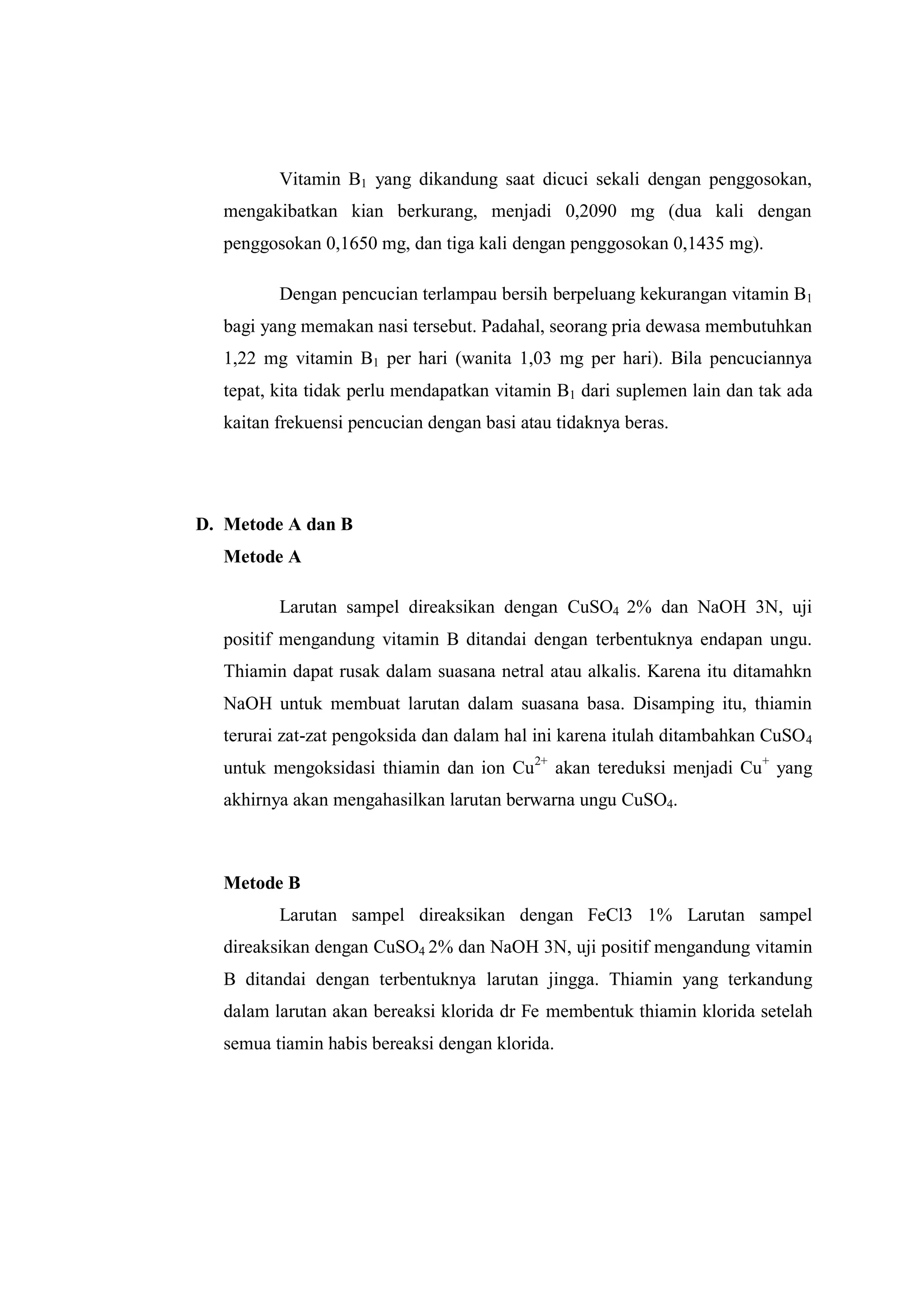 Laporan praktikum biokimia ii vitamin b | PDF