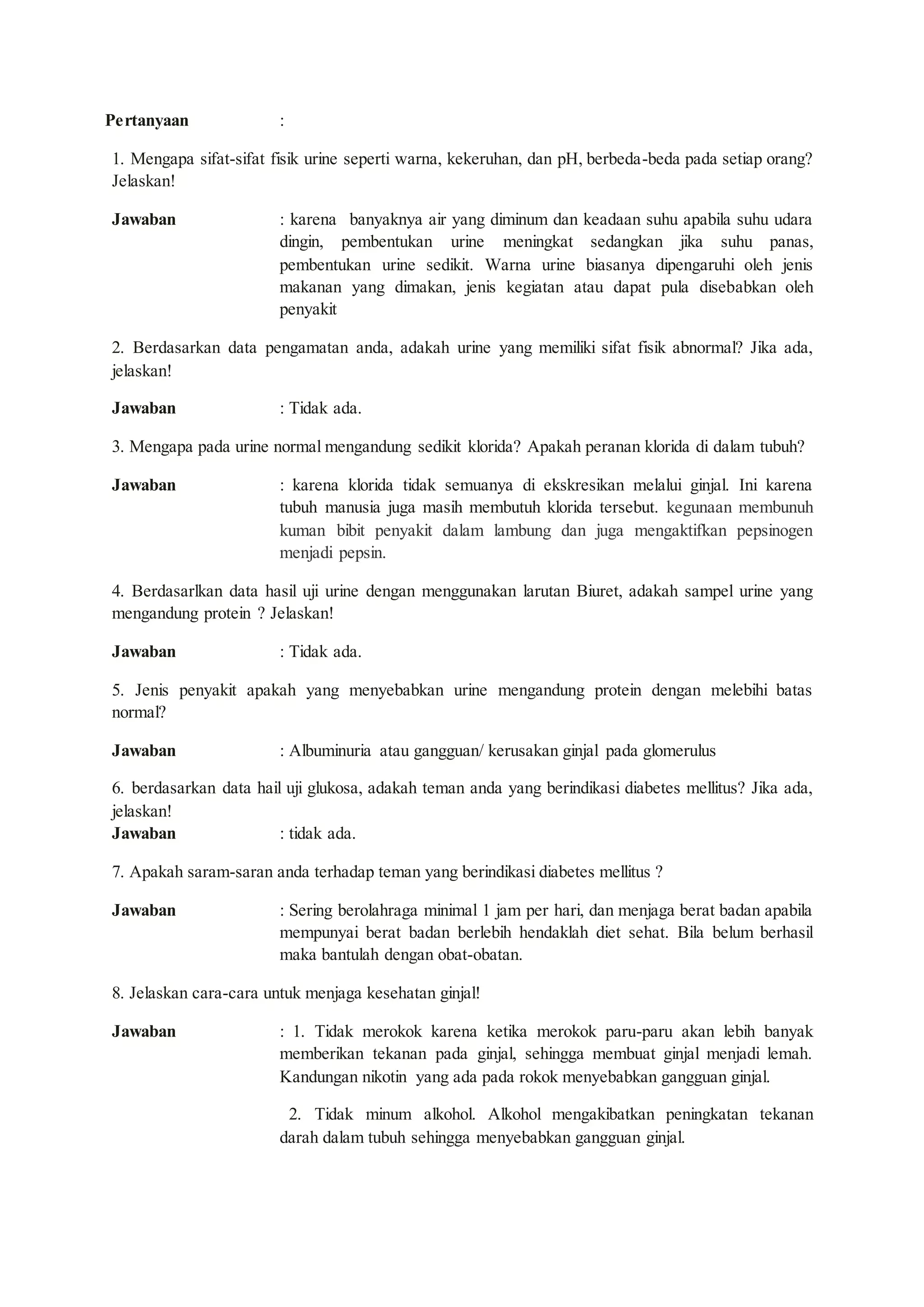 Laporan Praktikum Biologi "UJI KANDUNGAN URIN" | DOCX