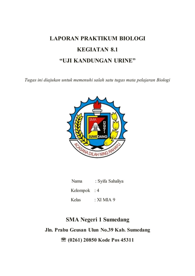 Laporan Praktikum Biologi "UJI KANDUNGAN URIN" | DOCX
