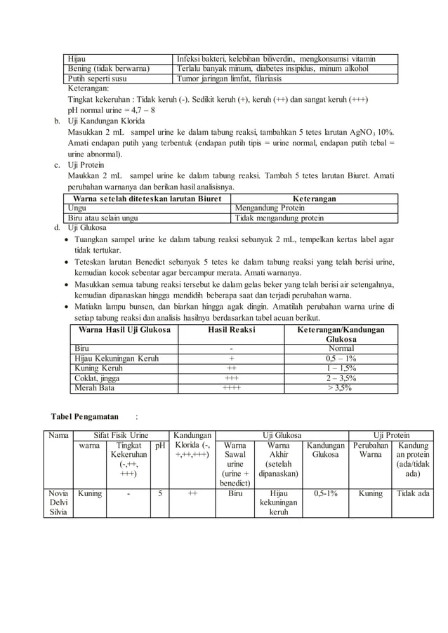 Laporan Praktikum Biologi "UJI KANDUNGAN URIN" | DOCX