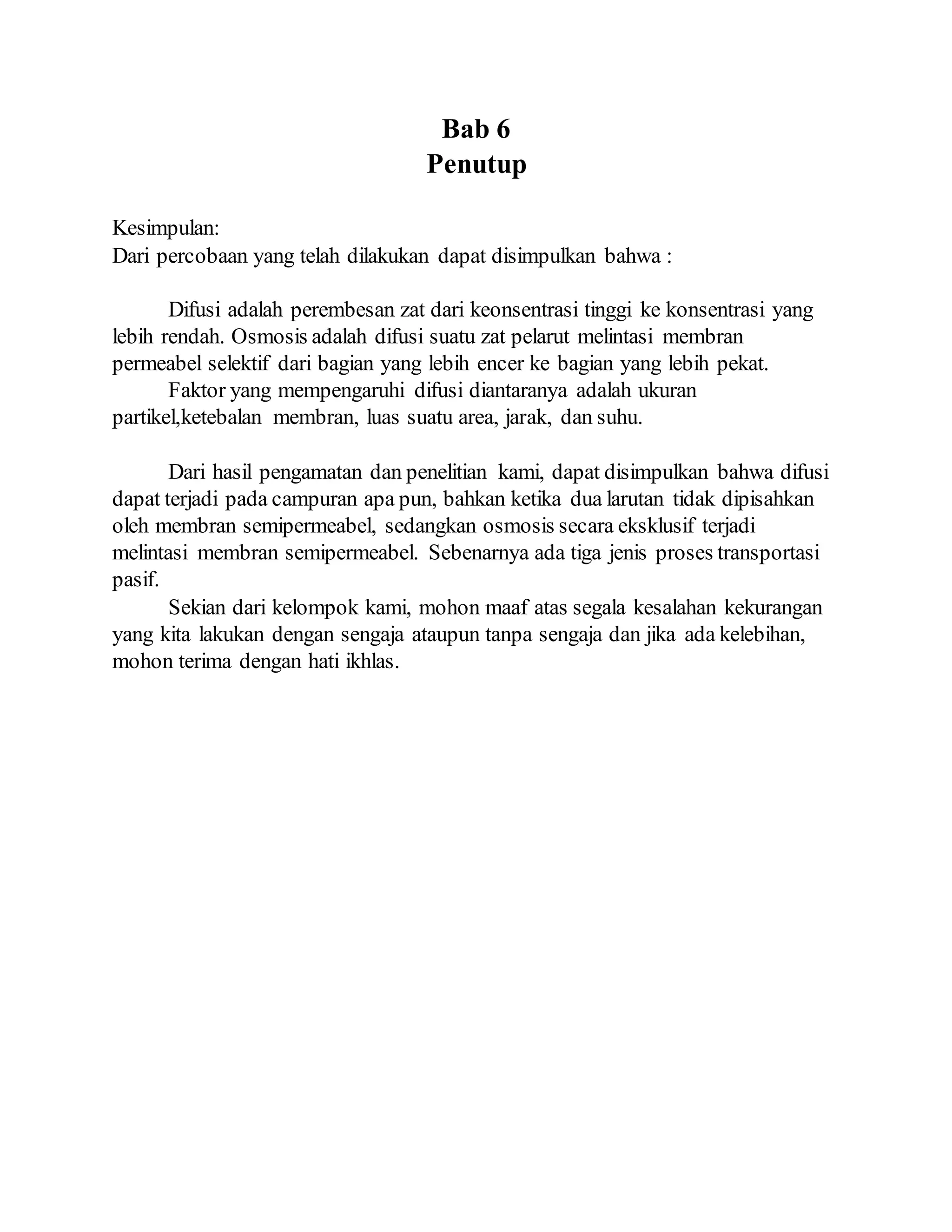 'LAPORAN PRAKTIKUM BIOLOGI (DIFUSI & OSMOSIS) | DOCX