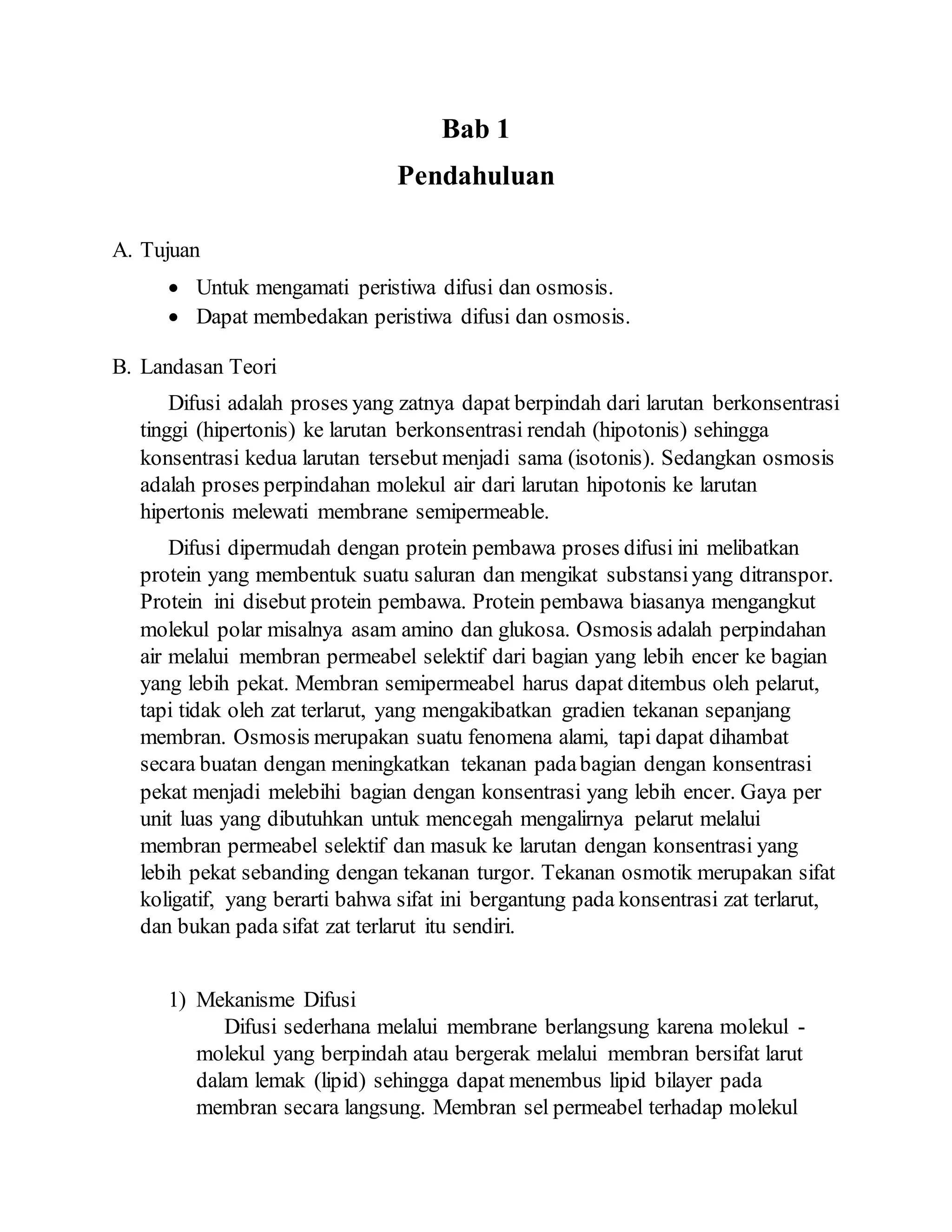 'LAPORAN PRAKTIKUM BIOLOGI (DIFUSI & OSMOSIS) | DOCX
