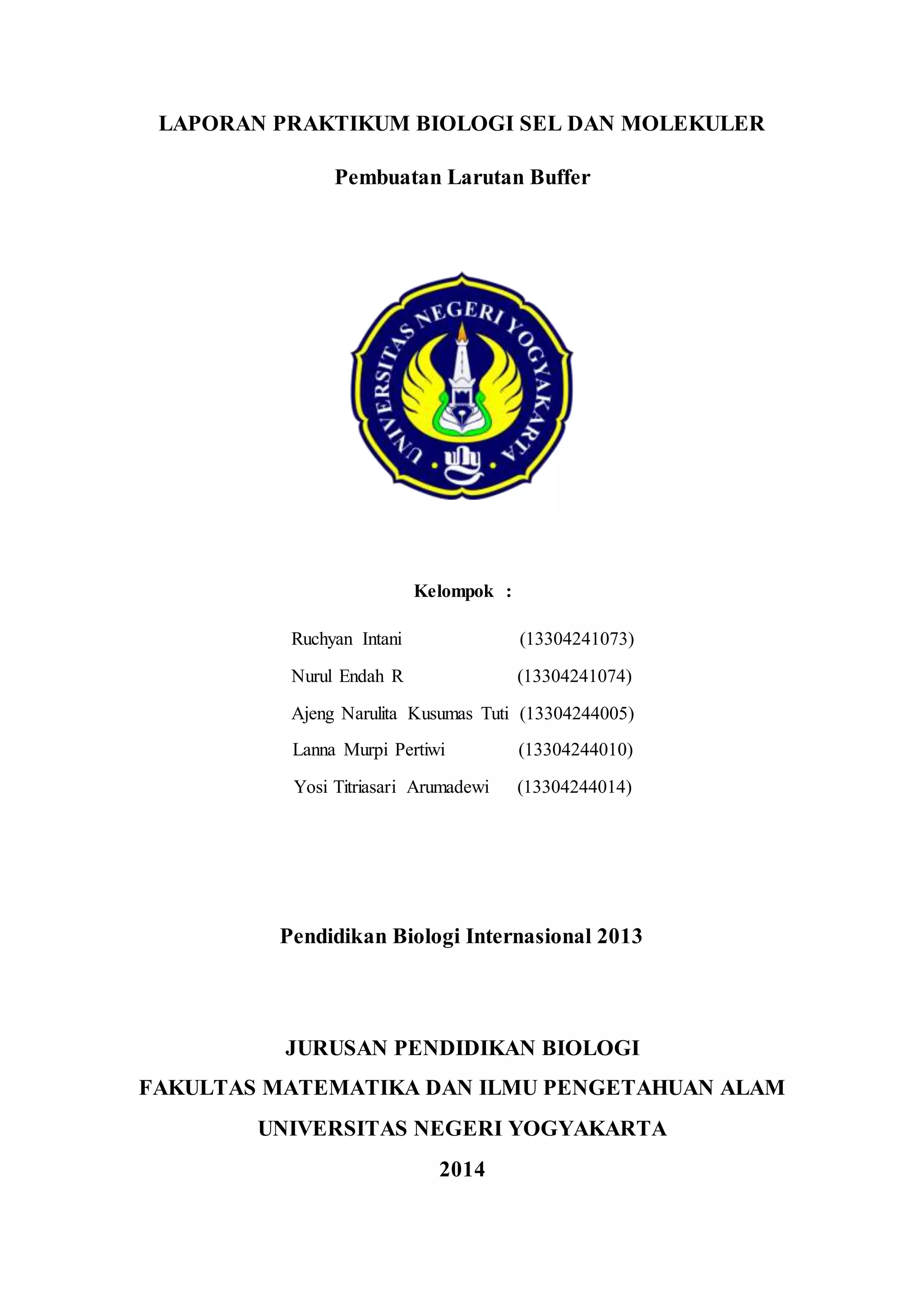 Laporan praktikum biologi sel dan molekuler buffer ajeng | DOCX