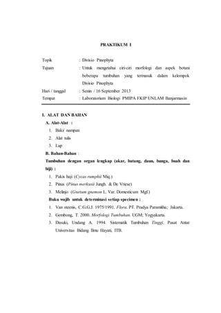 Laporan praktikum botani tumbuhan tinggi 1 divisio pinophyta | DOCX