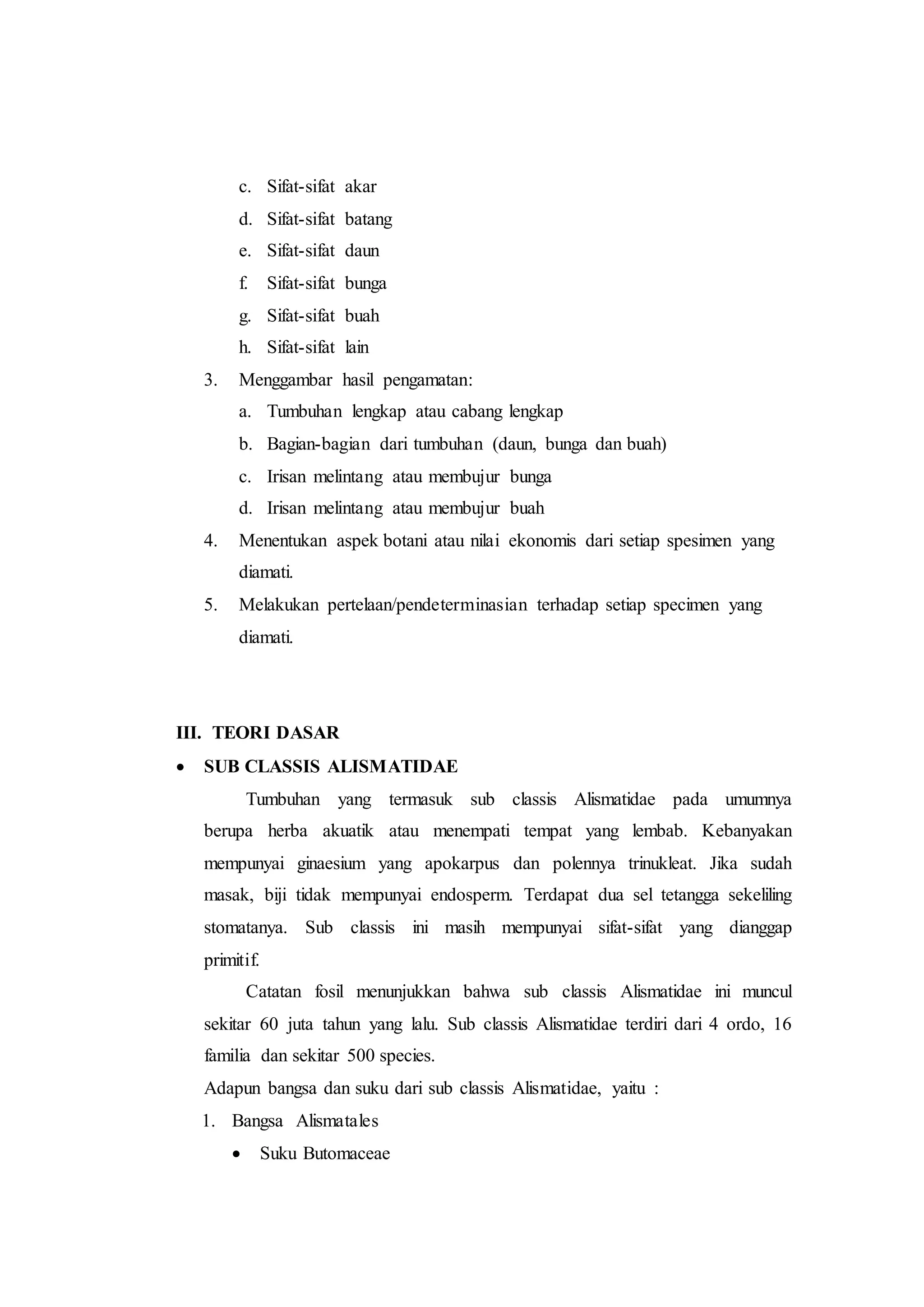 Laporan praktikum botani tumbuhan tinggi 7 sub classis alismatidae ...