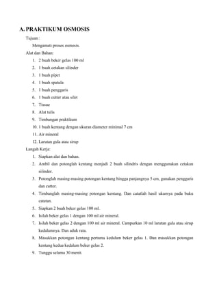 Laporan Praktikum Difusi Osmosis Plasmolisis | DOCX