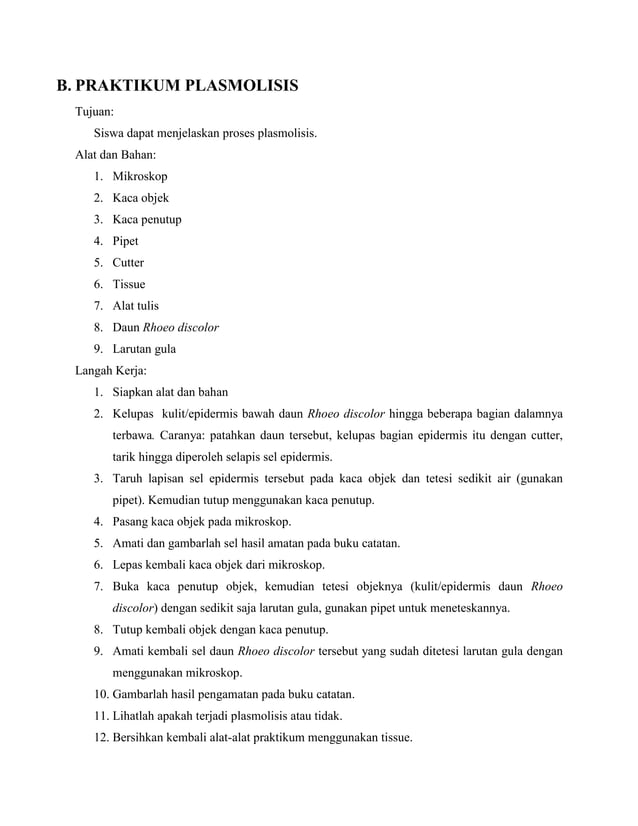 Laporan Praktikum Difusi Osmosis Plasmolisis | DOCX