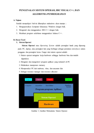 PENGENALAN SSISTEM OPERASI, IDE VISUAL C++, DAN ALGORITMA PEMROGRAMAN | PDF
