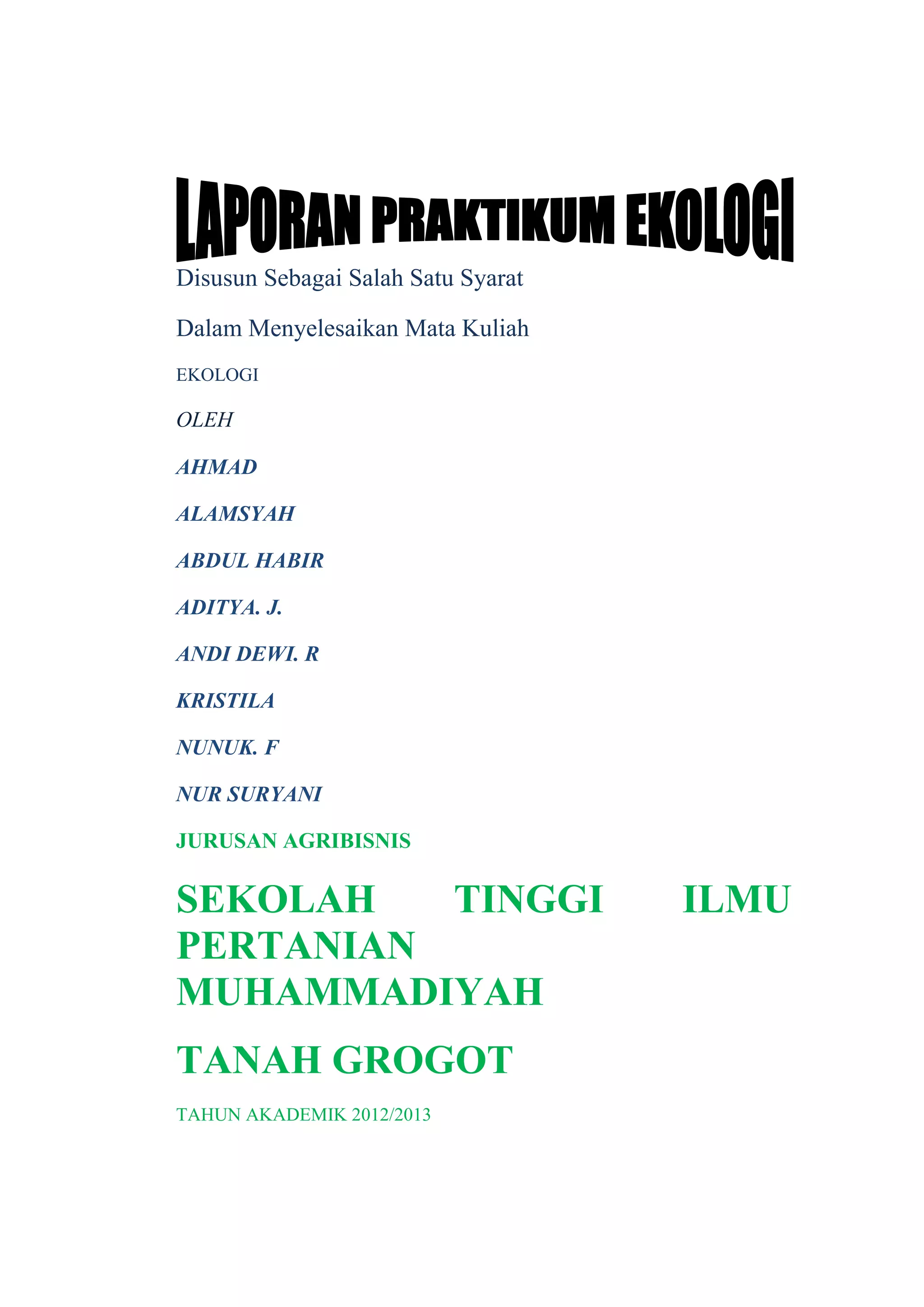 contoh Laporan praktikum ekologi | PDF