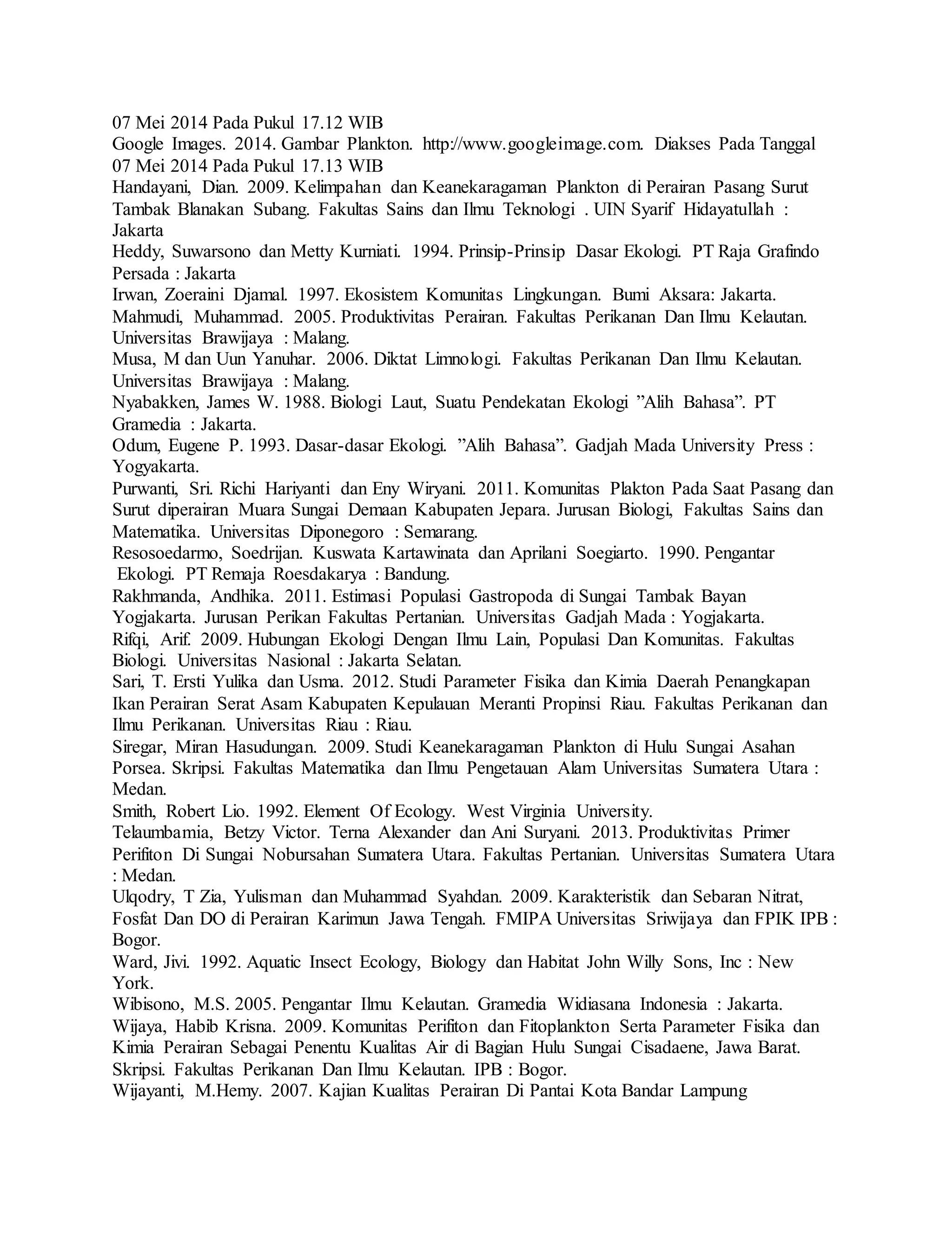 Laporan praktikum ekologi perairan | DOCX