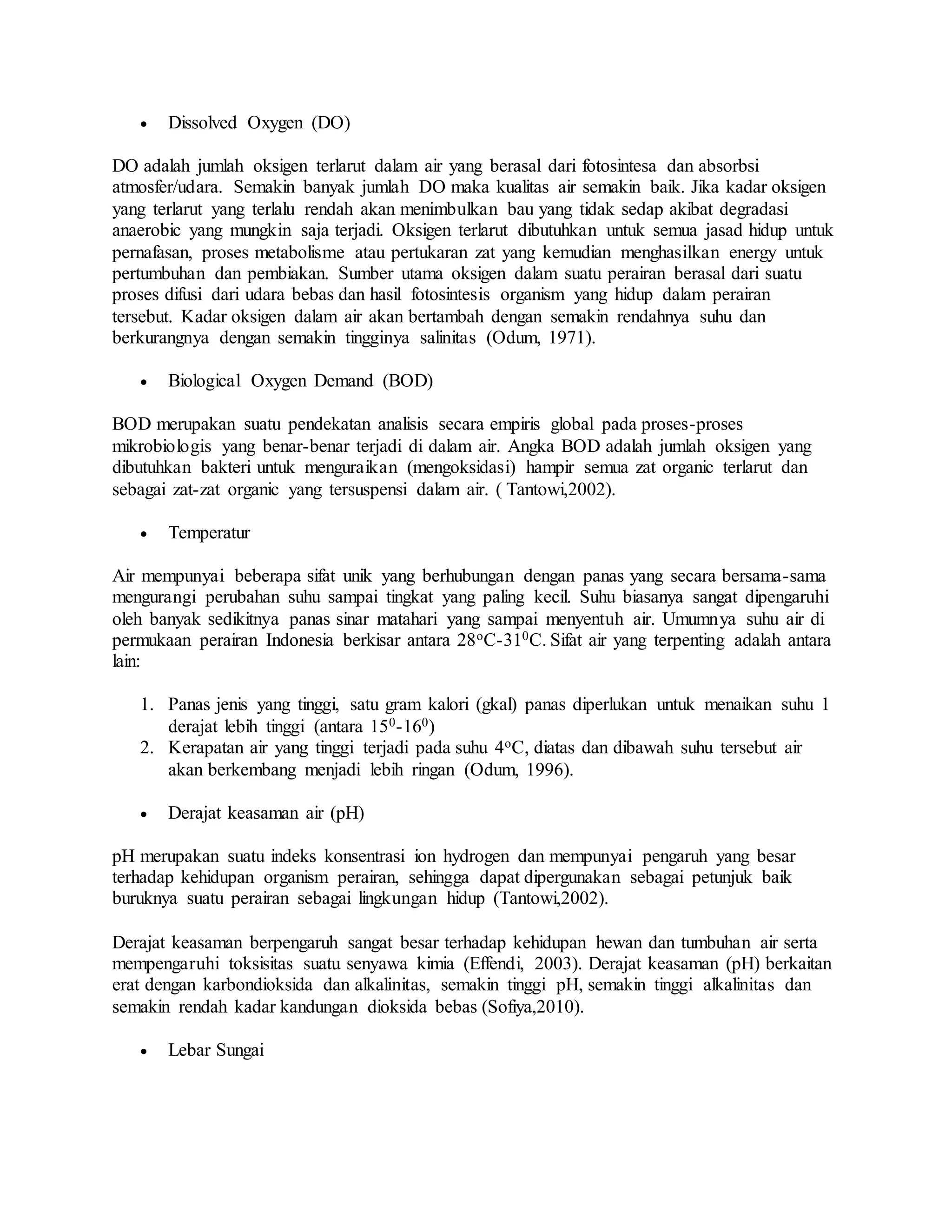 Laporan praktikum ekologi perairan kondisi fisikokimia ekosistem sungai | DOCX