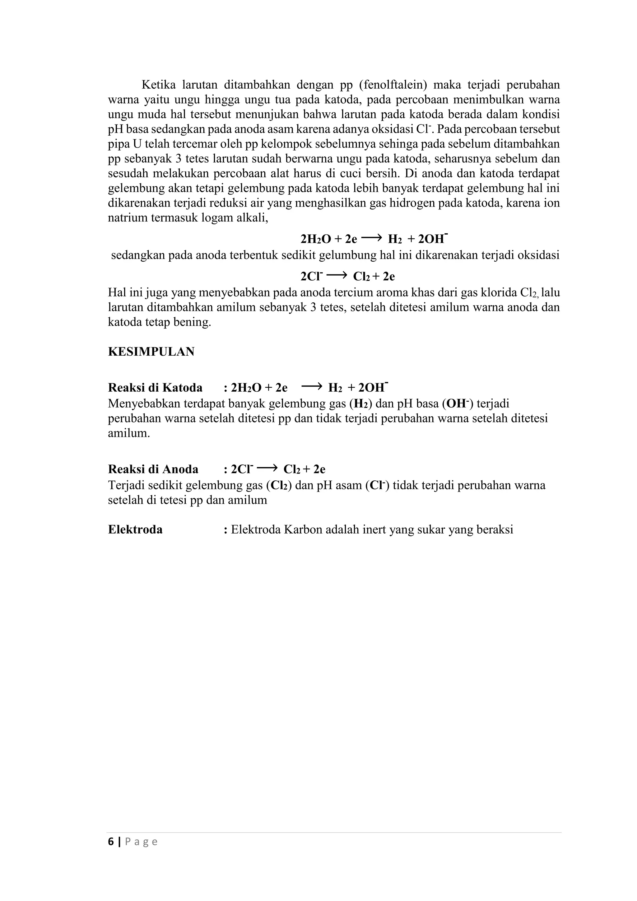 Laporan Praktikum Elektrolisis | PDF