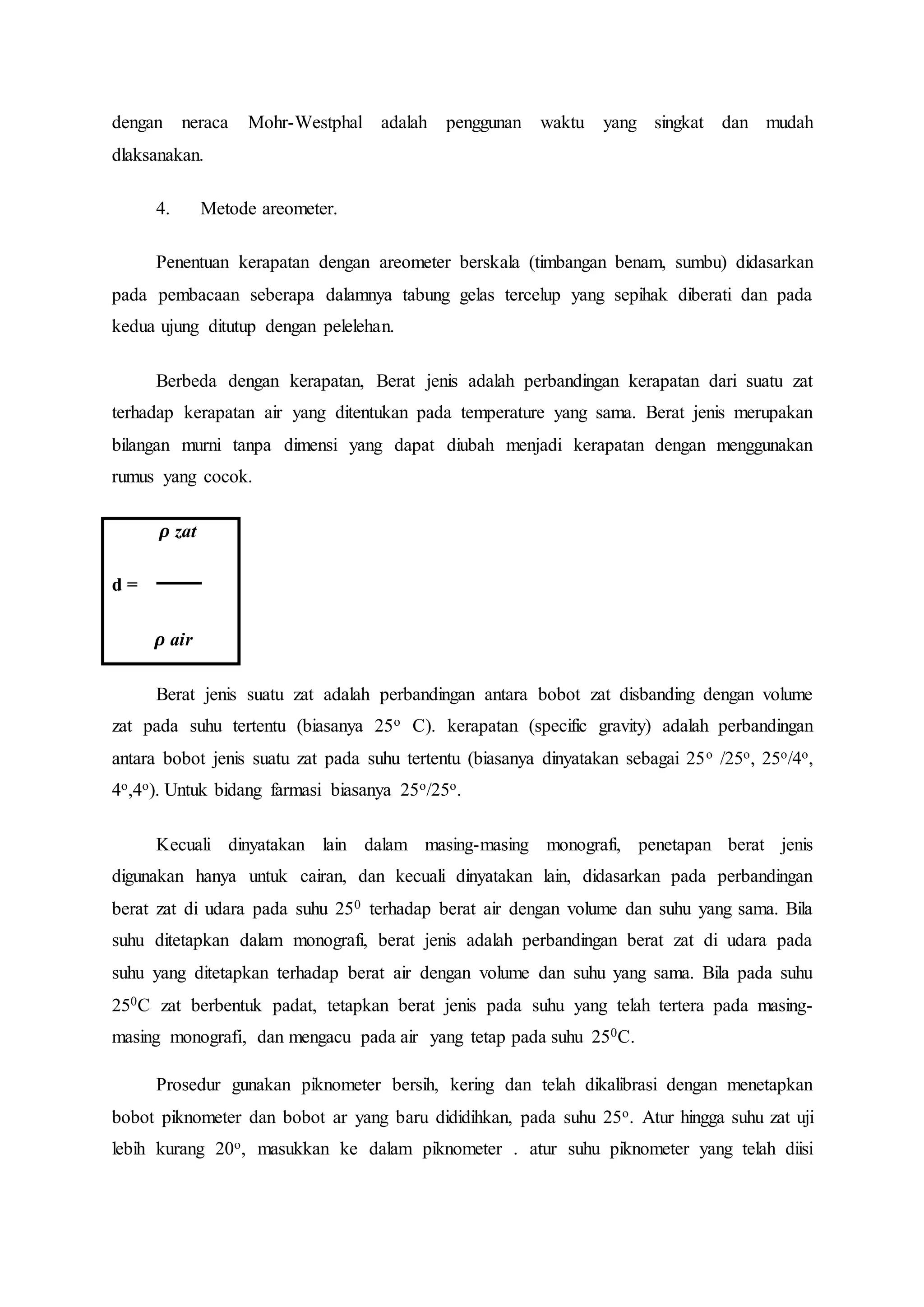 Laporan praktikum farmasi fisik Kerapatan dan berat jenis | DOCX