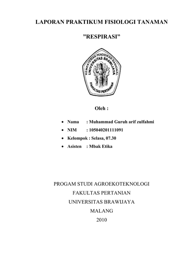 Laporan praktikum fisiologi tanaman respirasi | DOCX