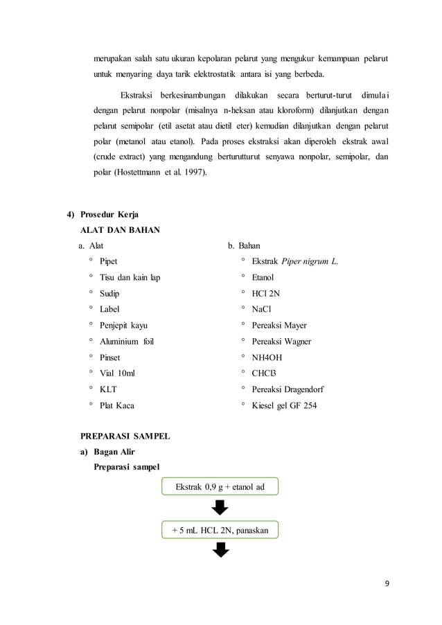 Laporan praktikum fitokimia identifikasi senyawa golongan alkaloida (ekstrak Piper nigrum) | DOCX