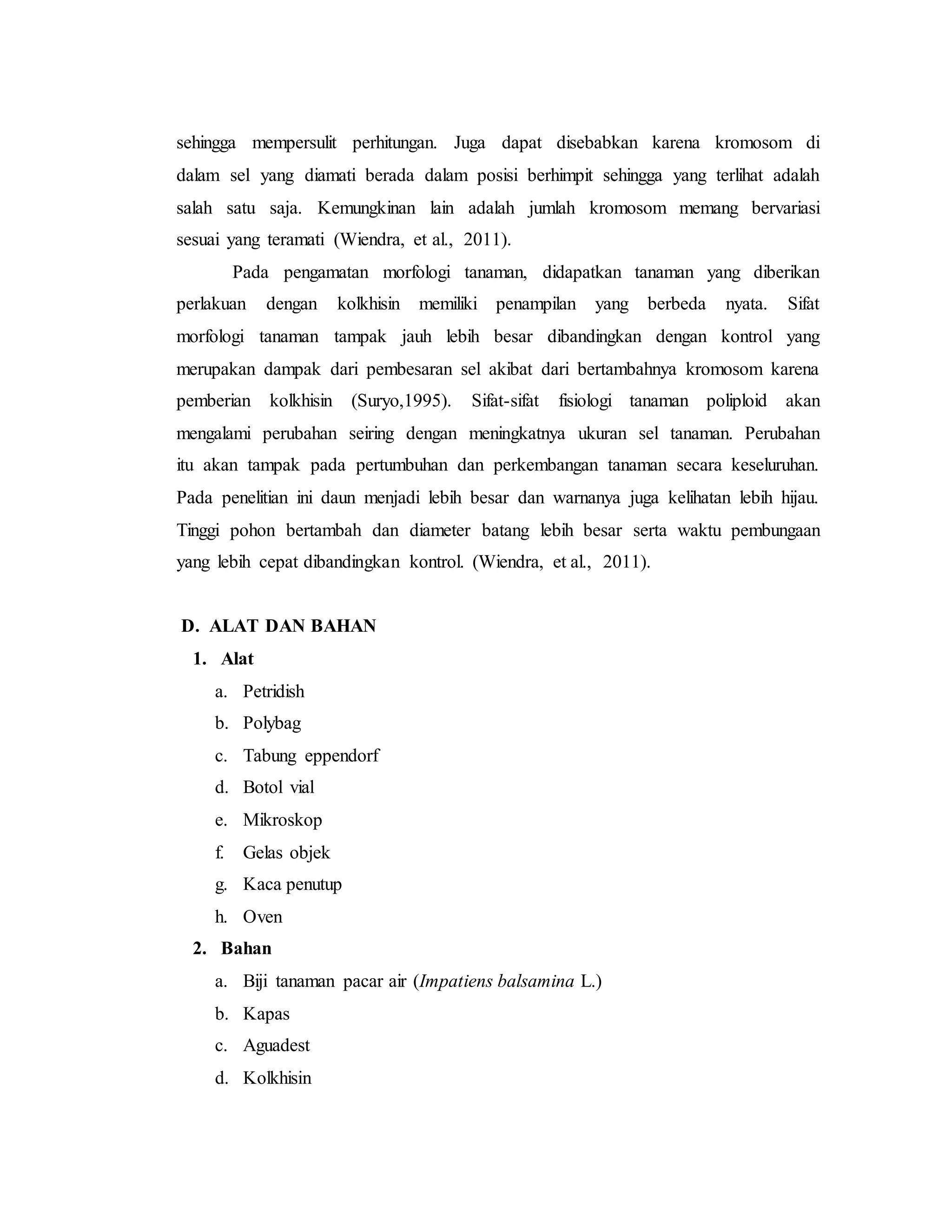 INDUKSI POLIPLOIDI DENGAN PEMBERIAN KOLKHISIN PADA TANAMAN PACAR AIR ...