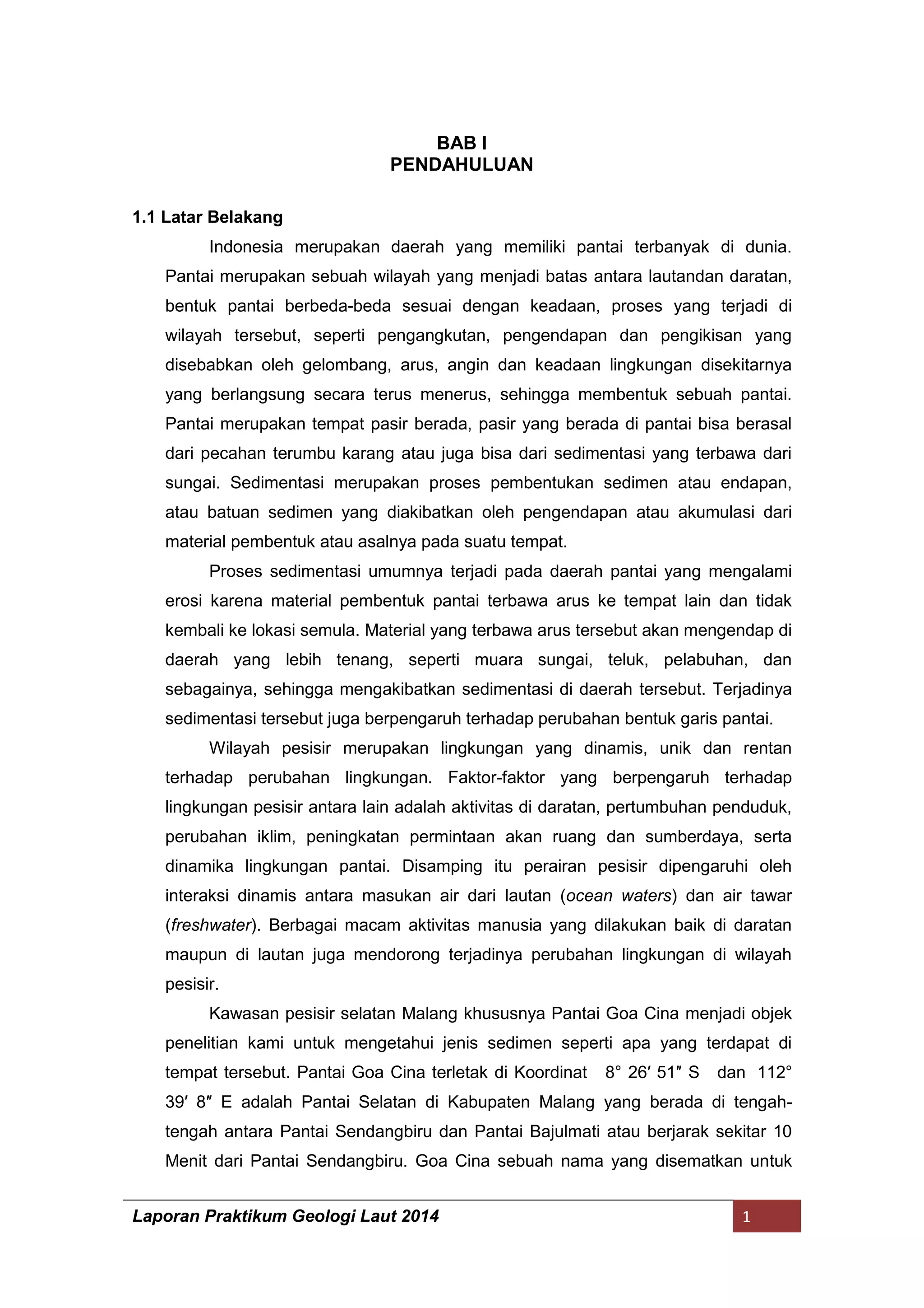 Laporan praktikum geologi_laut_analisa_b | PDF