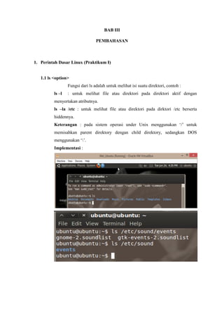 Laporan praktikum i dan ii tentang mengenal perintah dasar linux ubuntu | PDF