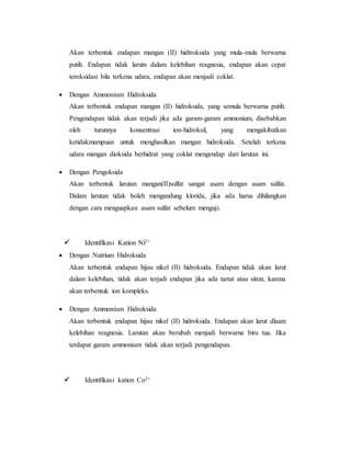 Laporan praktikum kimia analisis pemeriksaan kation anion gina | DOCX