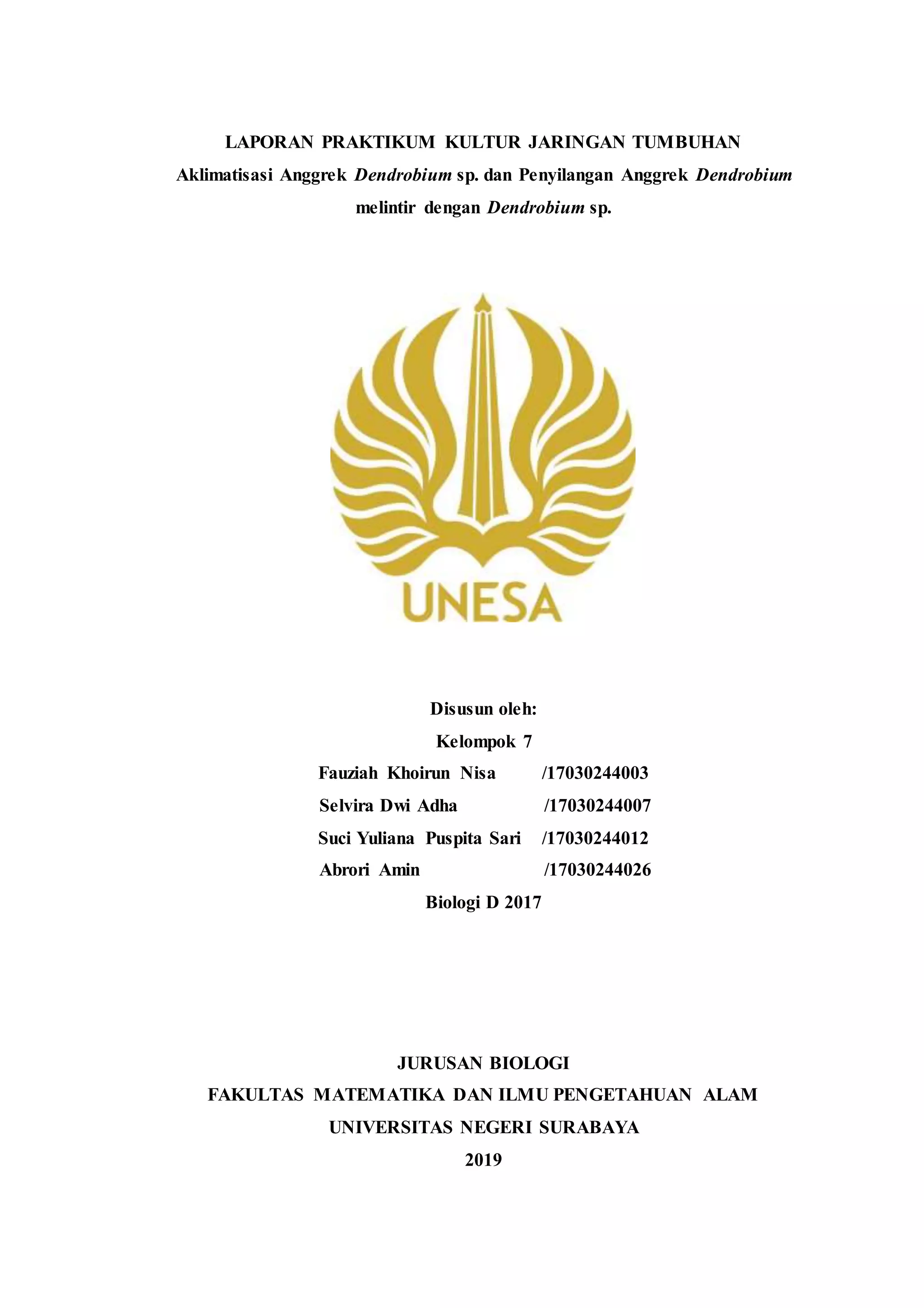 Laporan Praktikum Kultur Jaringan Tumbuhan: Aklimatisasi Anggrek ...