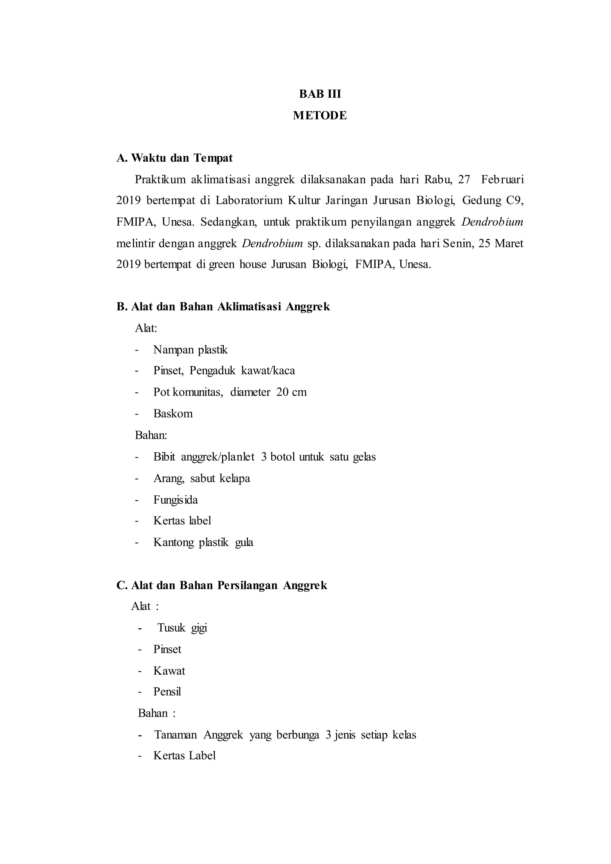 Laporan Praktikum Kultur Jaringan Tumbuhan: Aklimatisasi Anggrek ...