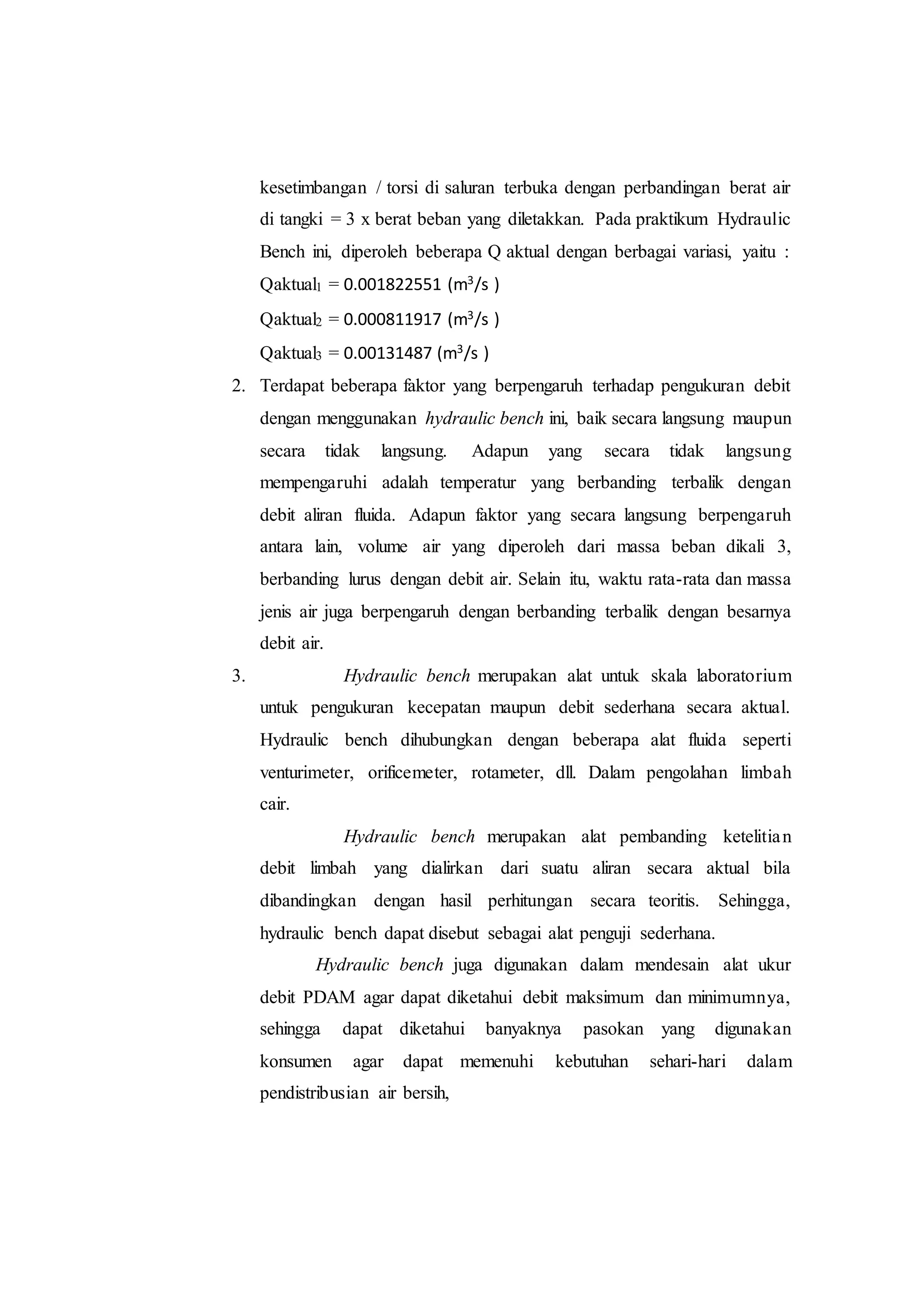 Laporan praktikum mekanika fluida ( hydraulic bench ) itb modul 1 | DOCX