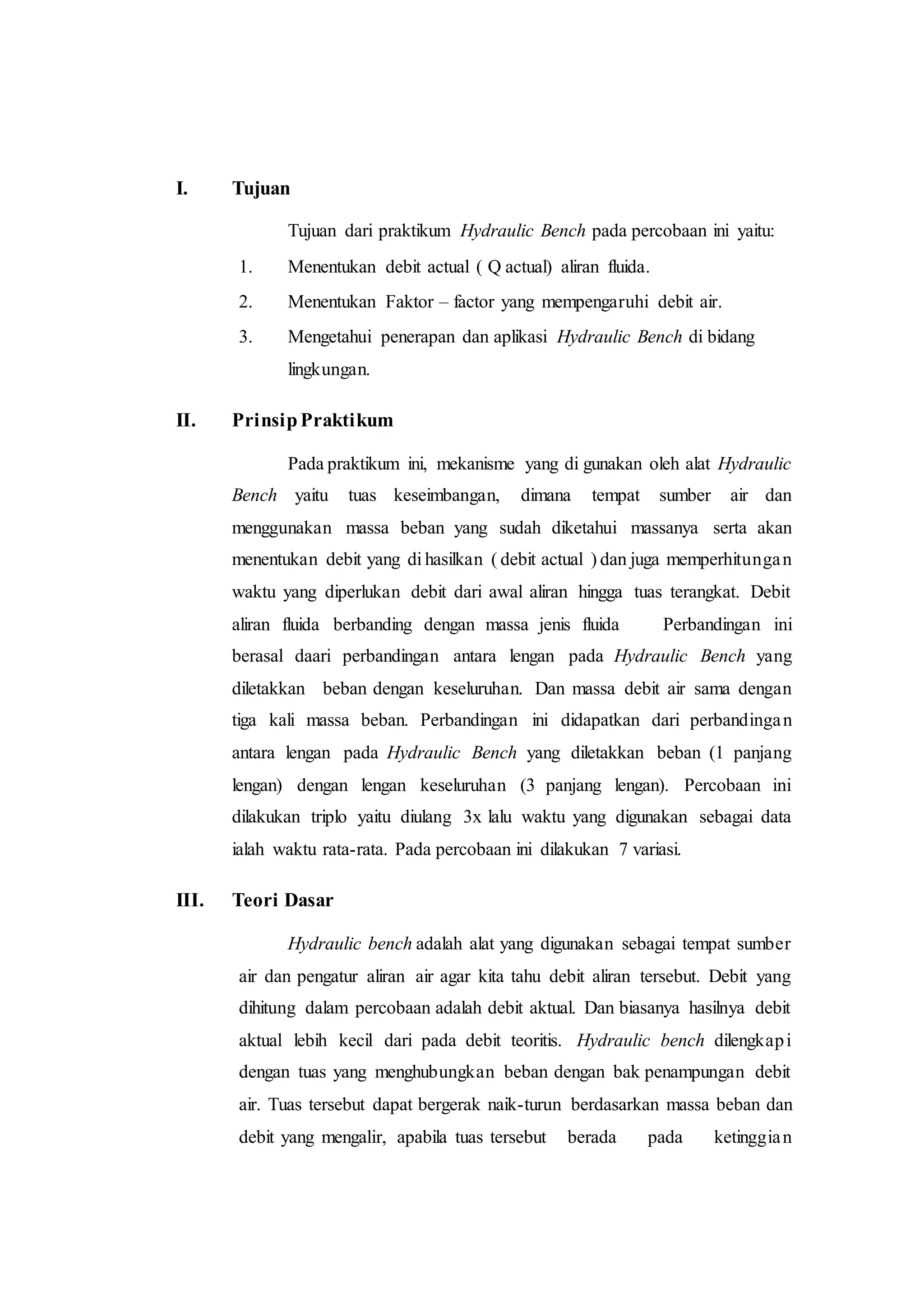 Laporan praktikum mekanika fluida ( hydraulic bench ) itb modul 1 | DOCX