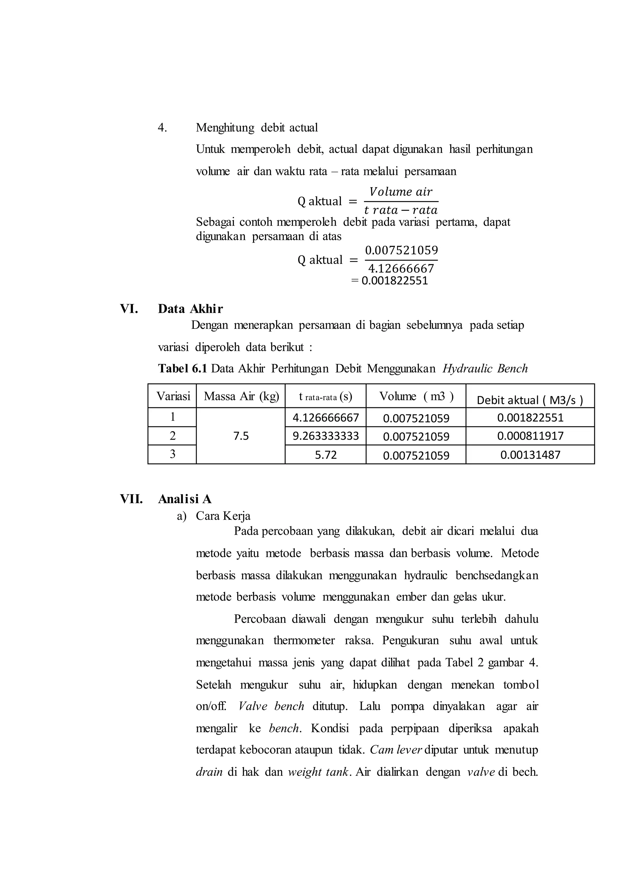 Laporan praktikum mekanika fluida ( hydraulic bench ) itb modul 1 | DOCX