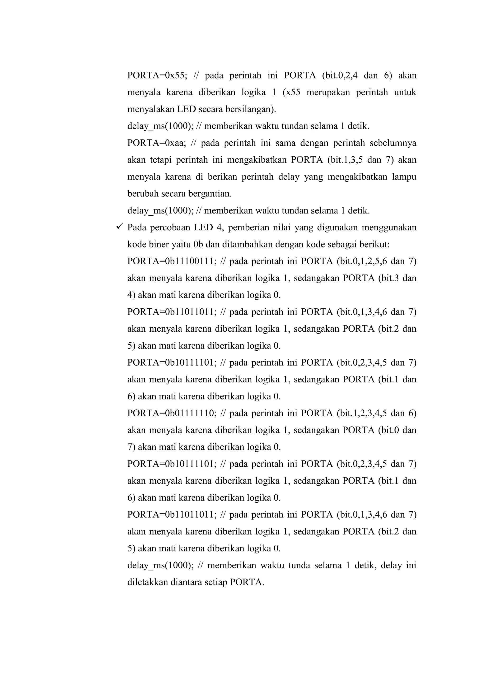 Laporan praktikum mikrokontroler dengan led | PDF