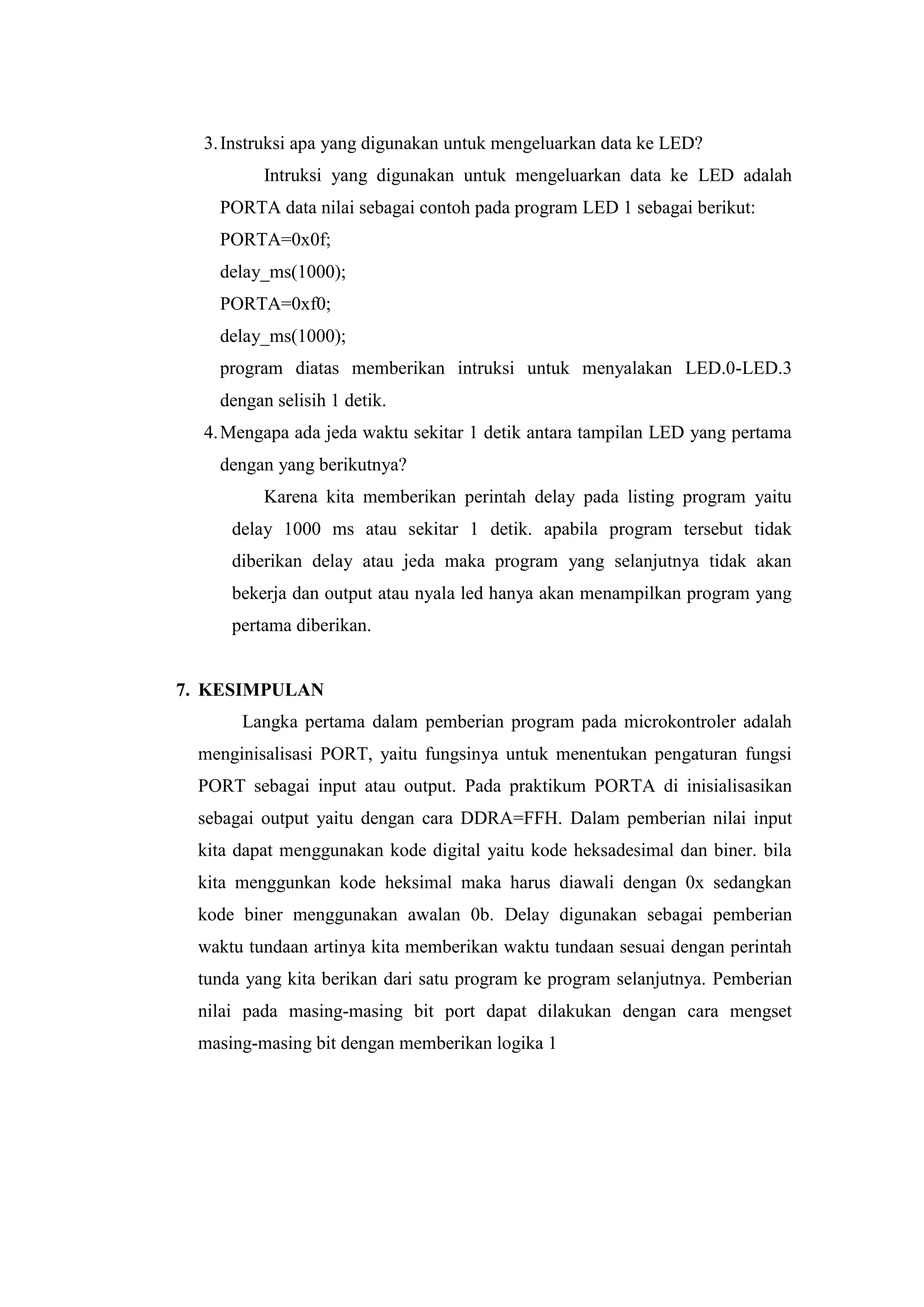 Laporan praktikum mikrokontroler dengan led | PDF
