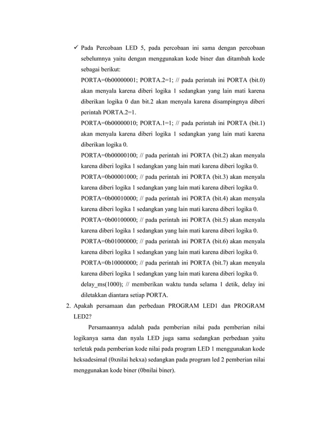 Laporan praktikum mikrokontroler dengan led | PDF