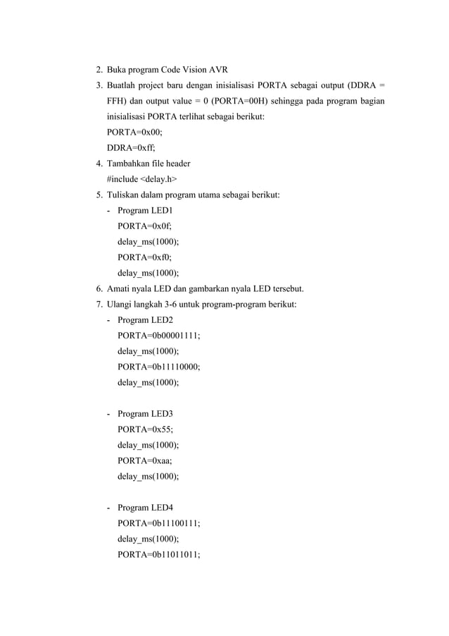 Laporan praktikum mikrokontroler dengan led | PDF
