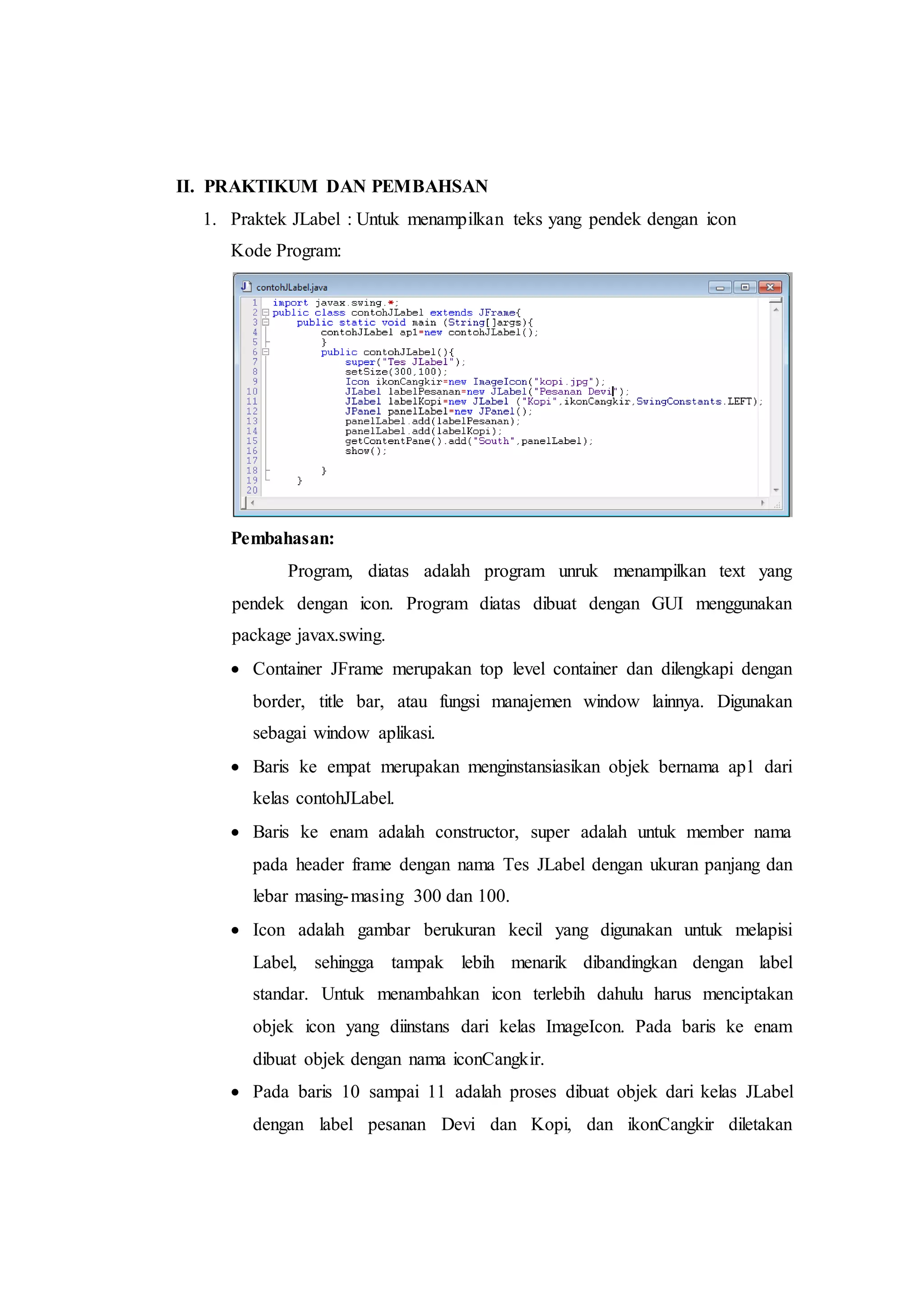 Laporan praktikum modul 1 (pemrograman swing) | DOCX